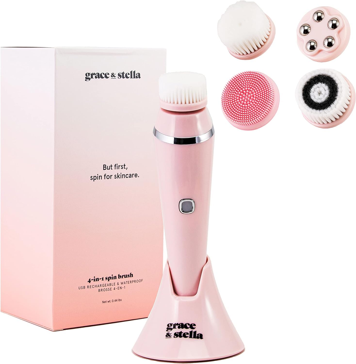 Facial Cleansing Brush - Facial Spin Brush - Face Brushes for Cleansing and Exfoliating - Spinning Face Cleansing Brush - Face Cleansing Face Wash Brush Electric by Grace and Stella (4 Brush Heads)