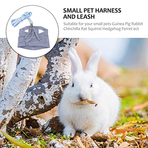 Small Animal Harness and Leash Guinea Pig Rabbit No Pull Comfort Padded Cotton Stripe Vest Suit for Chinchilla Puppy Kitten and Other Small Pets - Size S (Blue)