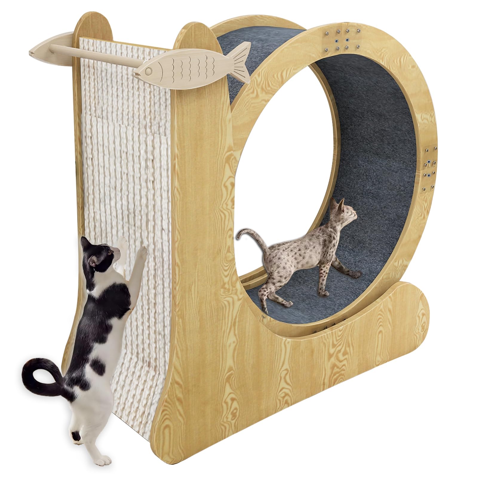 MIWOOYY Large Cat Exercise Wheel with Scratcher and Storage - 40 Inch Natural Solid Wood Cat Treadmill for Indoor Cats Run Motion & Play (Snail)