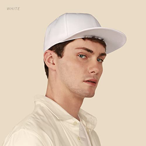 CHOK.LIDS Flat Bill Visor Classic Snapback Hat Blank Adjustable Brim High Top End Trendy Color Style Two Tone Baseball Cap (White/Royal)