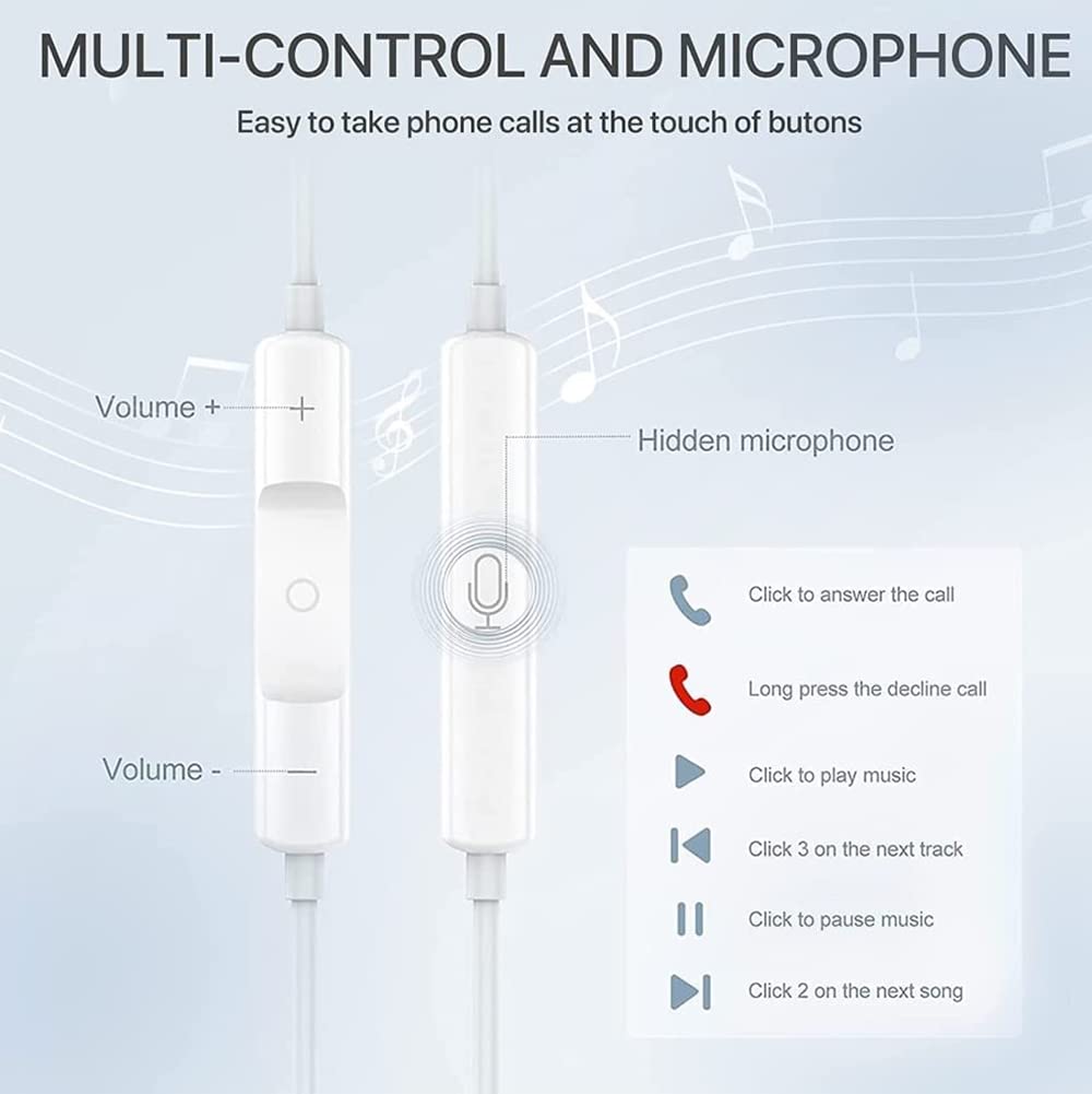 Apple Earbuds Headphone with Lightning Connector【Apple MFi Certified】 in-Ear Noise Cancelling Wired Earbuds Compatible with iPhone 14/13/12/11/XR/XS/8/7 -Support All iOS(Built-in Microphone & Volume)