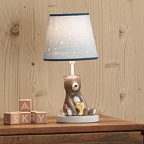 Lambs & Ivy Sierra Sky Blue/Brown Bear Nursery Lamp with Shade & Bulb