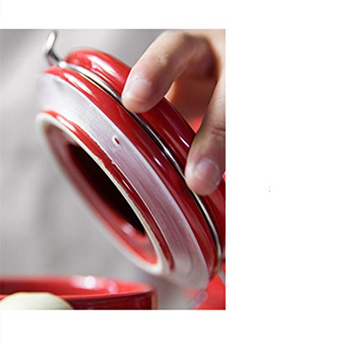Porcelain Coffee Sealed Canister with Valve Blocks Tea Cans Powder Candy Beans Jars Food Container Spice Storage Bottle with Lid Spoon (Red, 35oz)