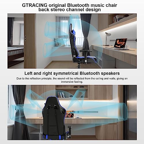 GTRACING Gaming Chair with Speakers Bluetooth Music Video Game Chair Audio Ergonomic Design Heavy Duty Office Computer Desk Chair(Blue)