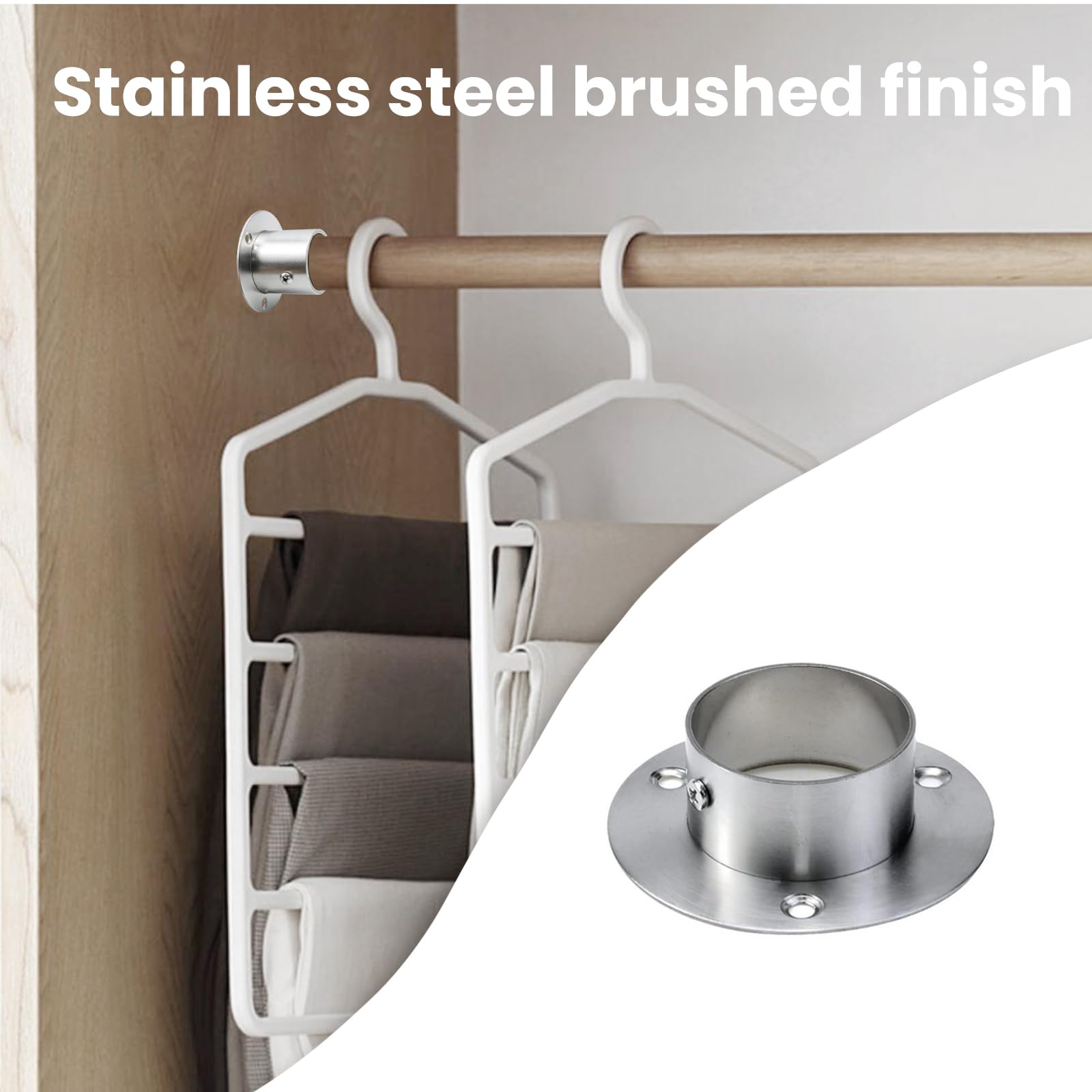 Antrader 4-Pack Stainless Steel Closet Rod Flange 2-Inch Dia. Adjustable Socket Bracket Support Holder for Pipe(Silver)