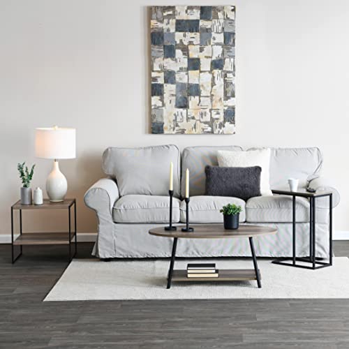 Household Essentials Square Wooden Side Table/End Table With Storage Shelf, Ashwood