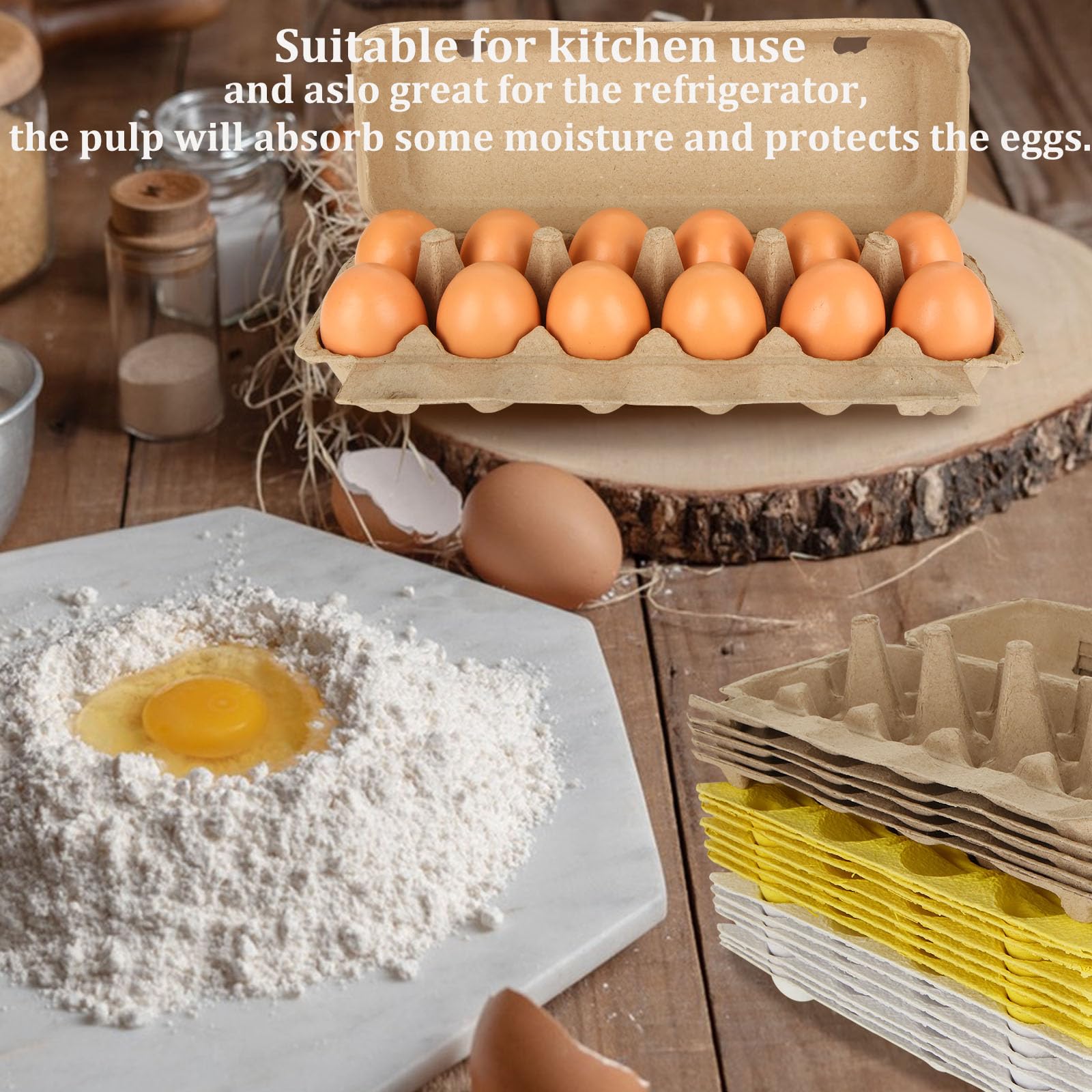 Acrux7 21 Pack Egg Cartons Holds Up to 12 Count Eggs, 1 Dozen Blank Natural Paper Pulp Egg Cartons with Stickers, Reusable Sturdy Design Cardboard Egg Cartons for Kitchen, Farmhouse, Market (3 Color)