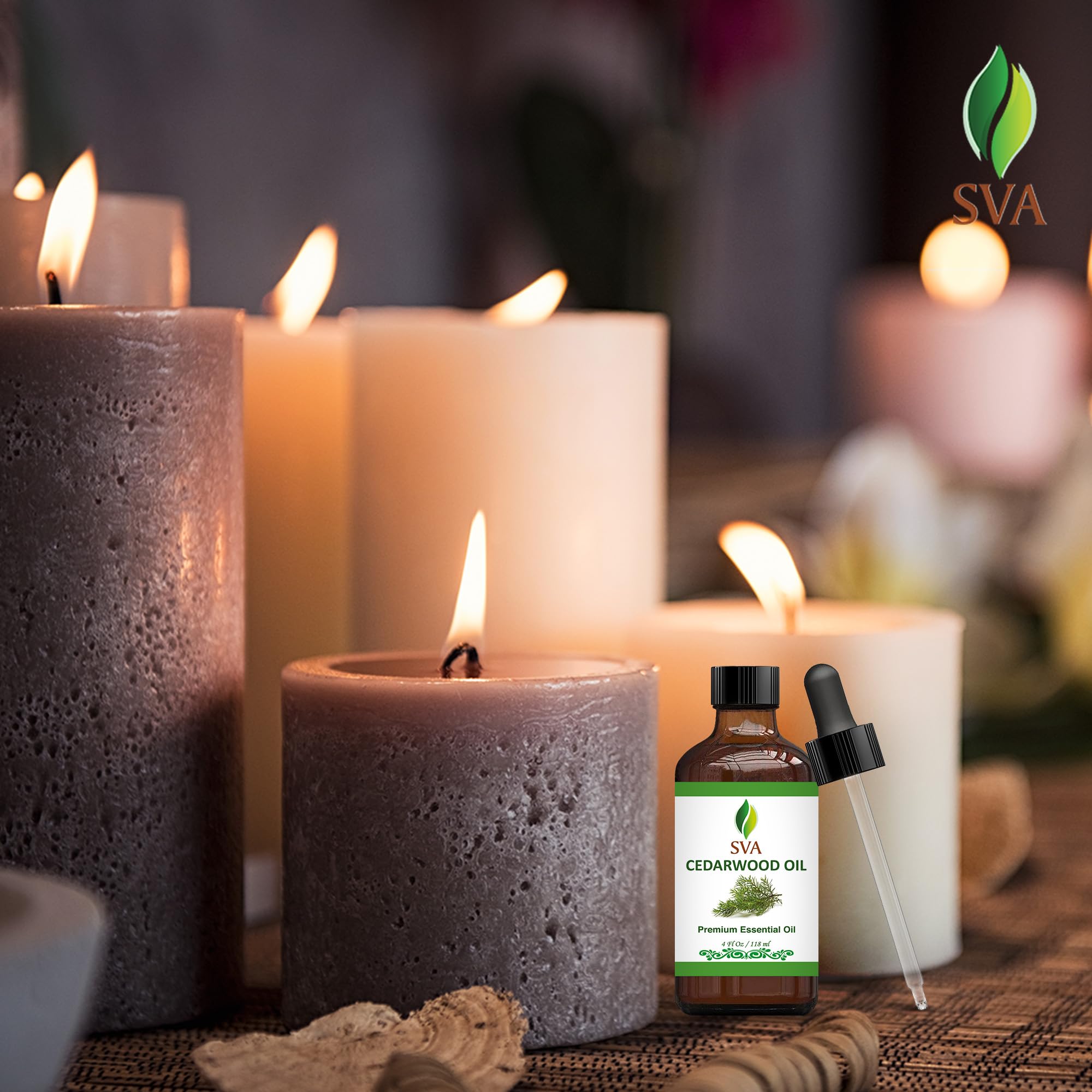 SVA Cedarwood Essential Oil – 4 Fl Oz – 100% Natural Cedar Juniperus Mexicana Oil - for Diffuser, Hair Care, Face, Skin Care, Aromatherapy, Scalp and Body Massage, Soap and Candles – with Dropper