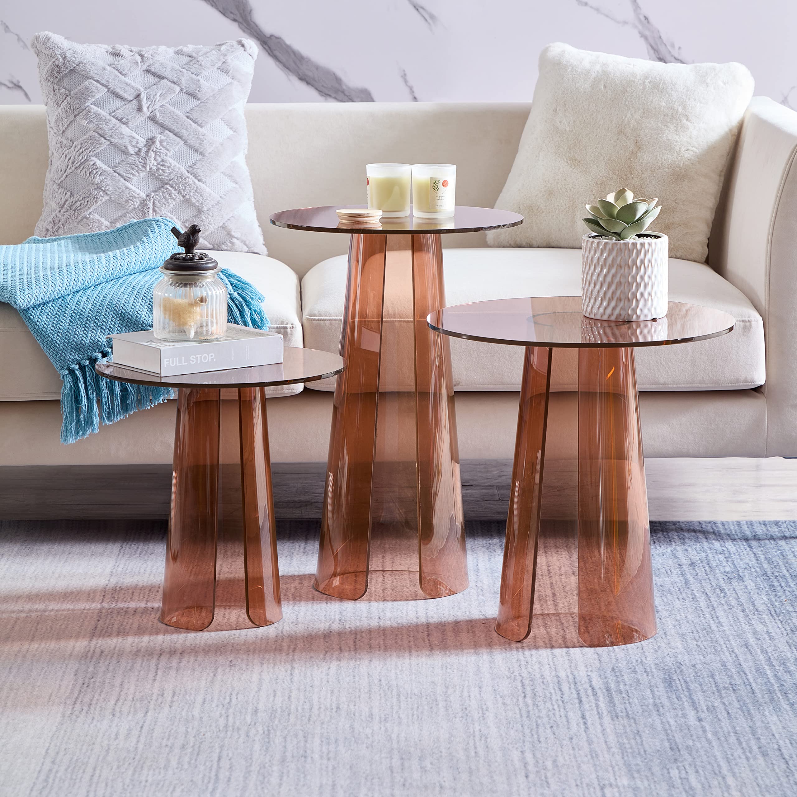 ACRYLCASE Acrylic Furniture Table End Side Round Shape Small Size Coffee Table (Blue Transparent, 15x15x15''H)