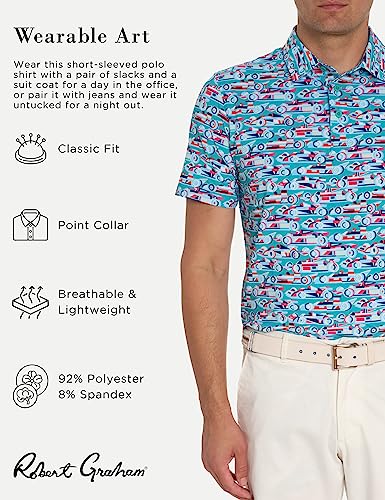 Robert Graham Men AUTO Expo Short Sleeve Knit Polo, Jade, Large