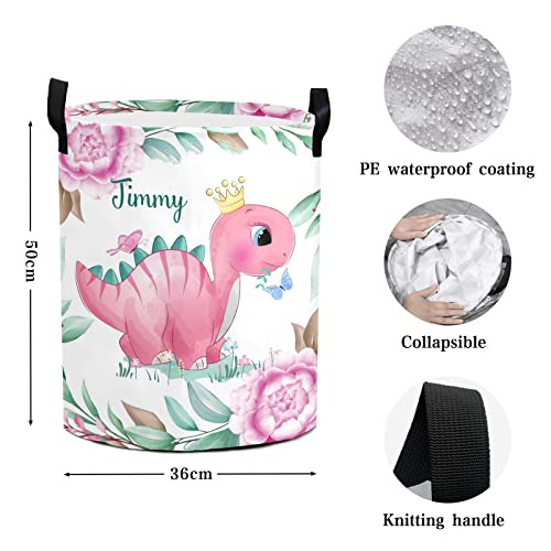 Crown Dinosaur Jungle Personalized Laundry Hamper with Handles Waterproof,Custom Collapsible Laundry Bin,Clothes Toys Storage Baskets for Bedroom,Bathroom Decorative Large Capacity 50L