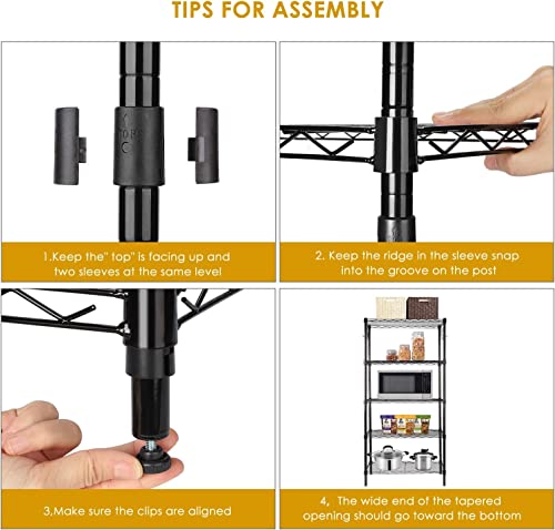 LEHOM 5-Tier Metal Storage Shelves Wire Shelving Unit Storage with Adjustable Leveling Feet for Laundry Bathroom Kitchen,Steel Organizer Wire Rack 220 LBS Capacity(23.63" L×13.78" W×59.1" H)
