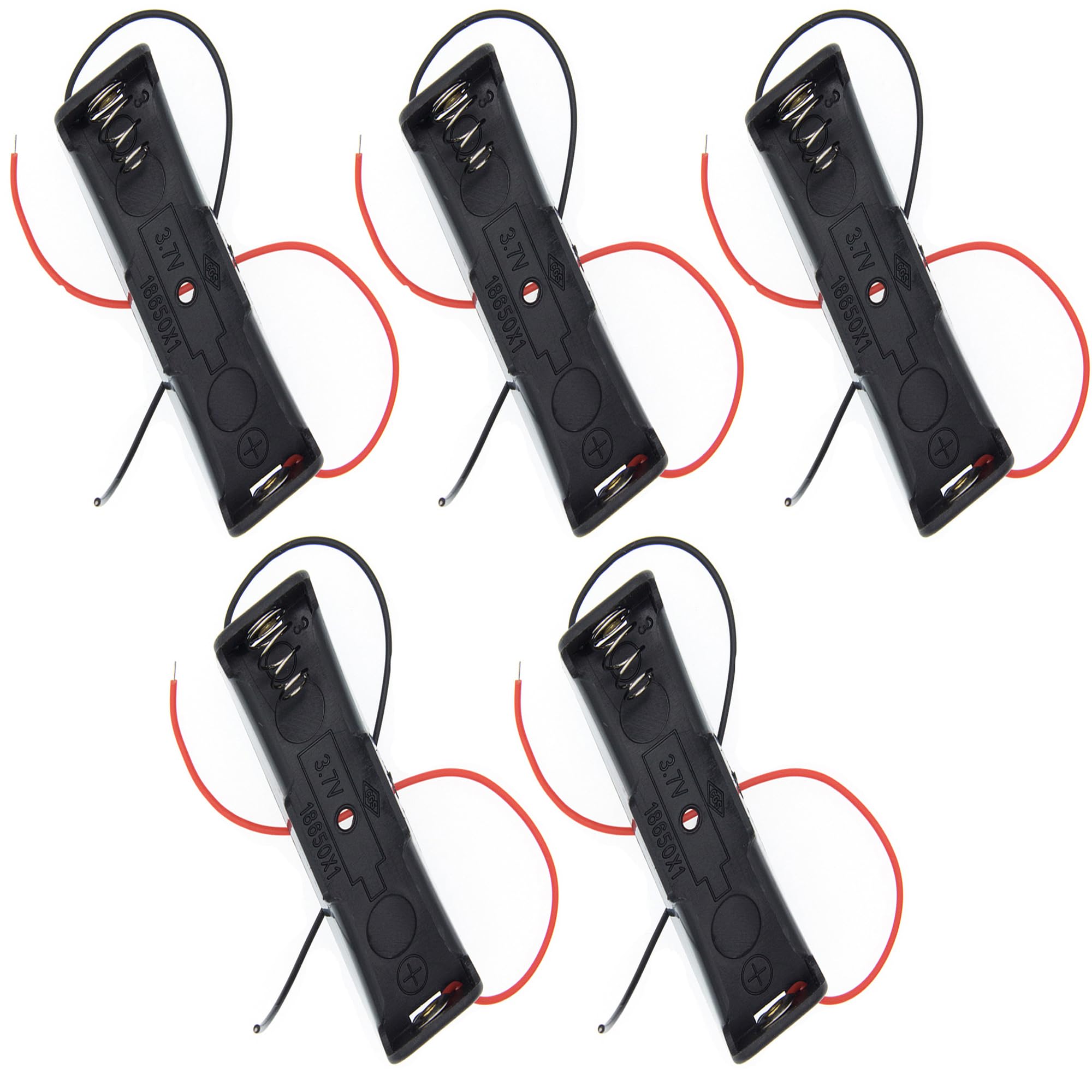 AIMPGSTL 18650 Battery Case Holder,5PCS DIY Battery Storage Boxes, 1 Bay Cell Battery Holder, 1 Slots in Parallel Black Plastic Batteries Holder Box Case