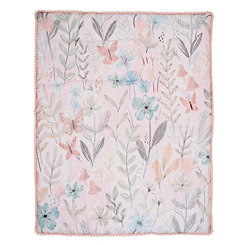 Lambs & Ivy Baby Blooms 3-Piece Pink Floral/Butterfly Baby Crib Bedding Set