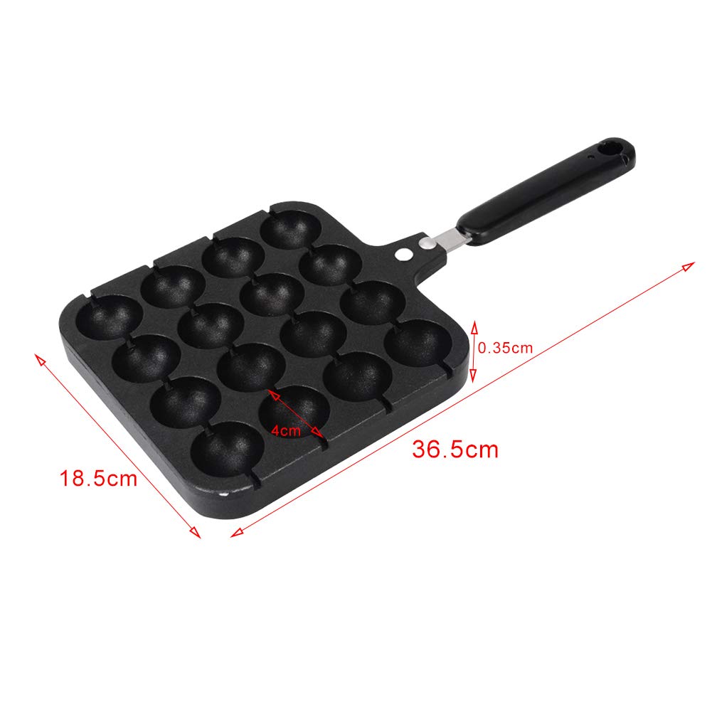 Takoyaki Grill Pan Plate, 16 Holes Stuffed-Pancake Pan Takoyaki Maker, Takoyaki Baking Mold Tray with 4 Baking Pins | Non Stick, Cooking Baking Mold Tool for Octopus Ball(black)