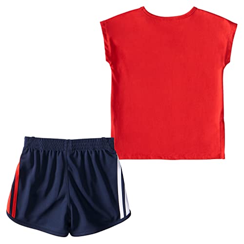 adidas Girls' Baby 2 Piece Graphic Tee & Mesh Short Set, Vivid Red, 24 Months