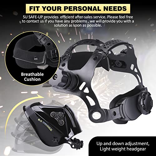 Auto Darkening Welding Helmet, SU SAFE-UP Large Viewing Screen 3.94"X3.81" True Color Solar Powered Welding Hood, 4 Arc Sensor Wide Shade 5-9/9-13 Welders Mask for TIG MIG ARC