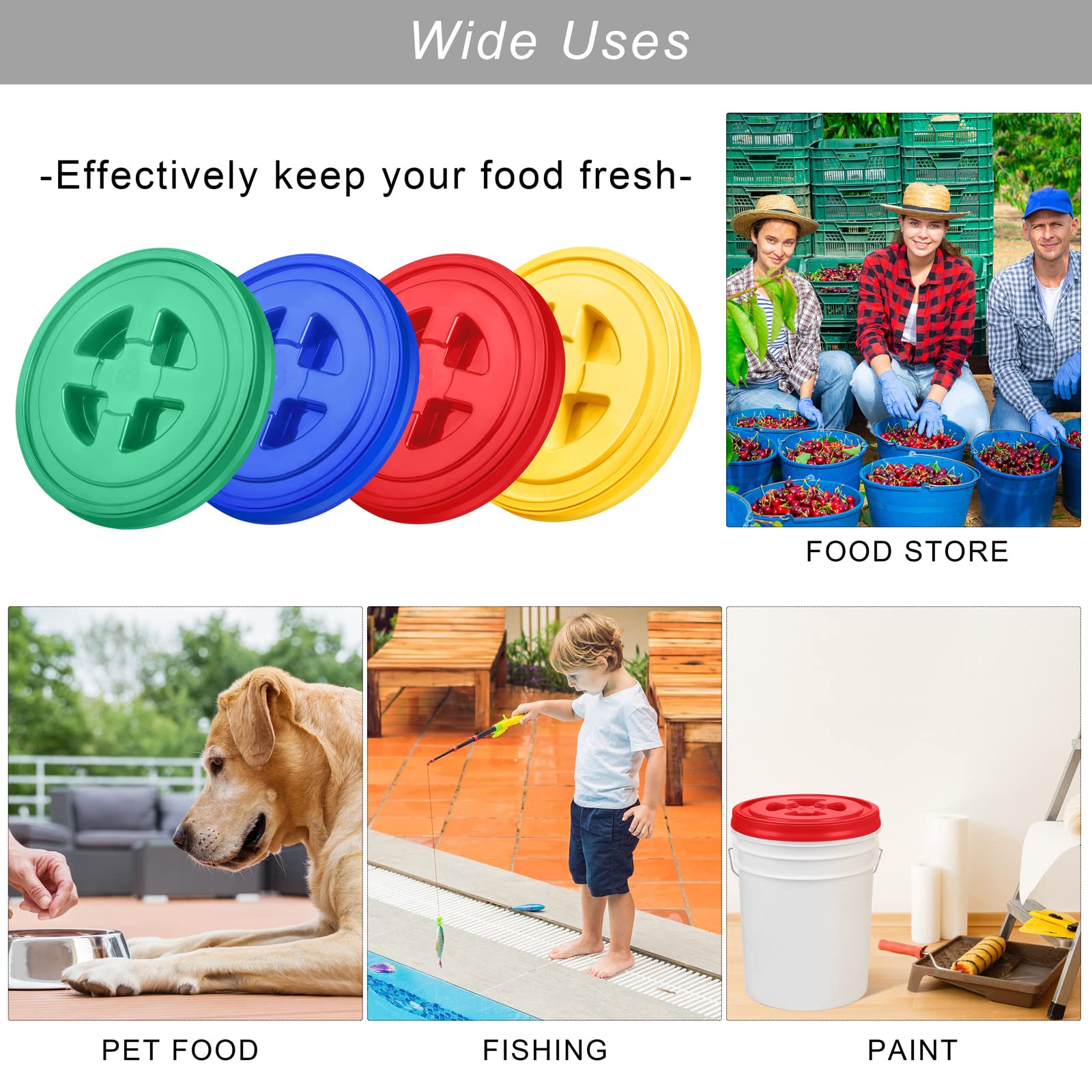 Aodaer 4 Pieces Seal Lid 5 Gallon Bucket Twist Lid Food Storage Container Lid Reusable Plastic Seal Lid Food Storage Container Lids (Red, Yellow, Blue, Green)