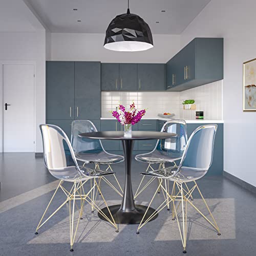 LeisureMod Carey Modern Eiffel Base Molded Side Dining Chair with Gold Base, Set of 2 (Clear)