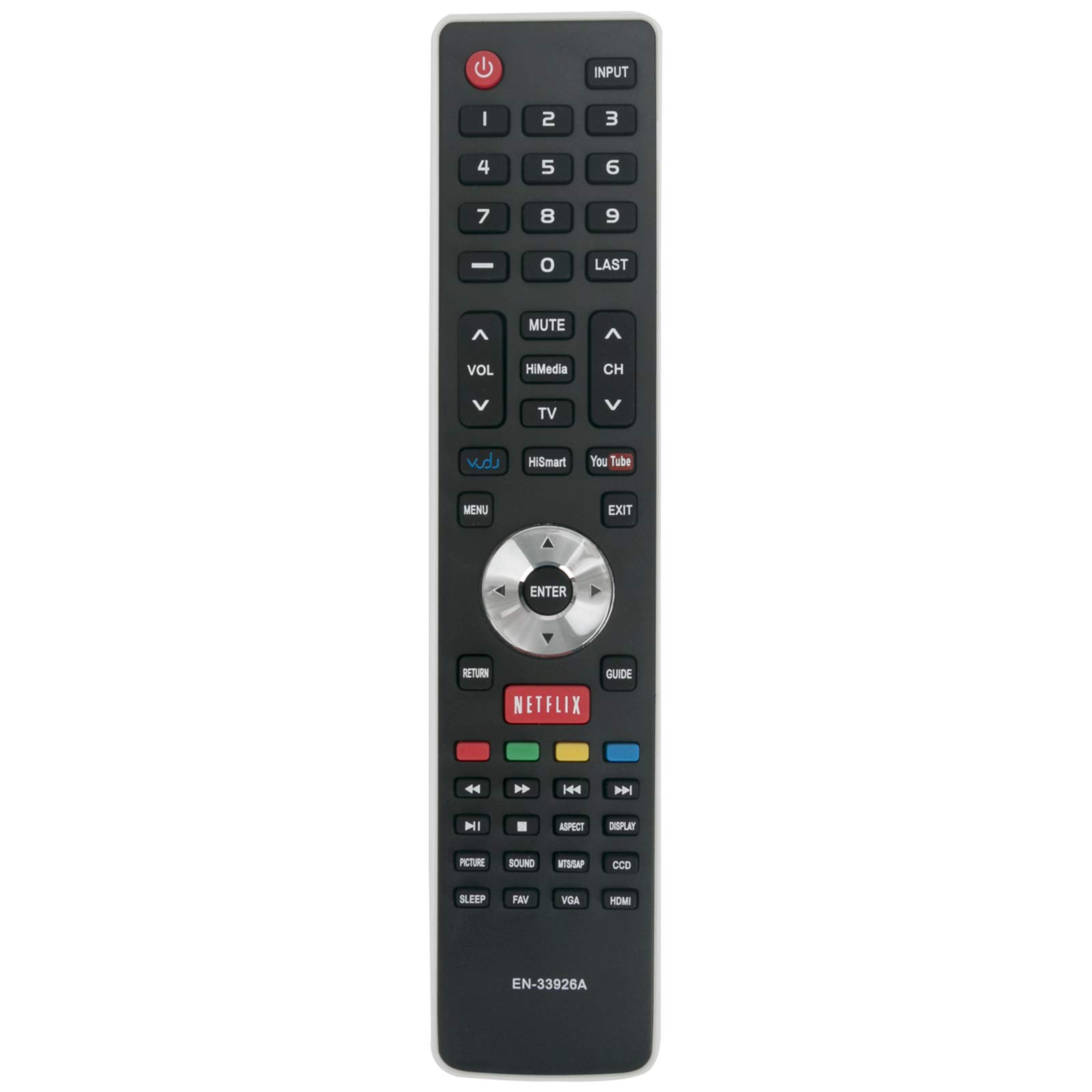 AIDITIYMI EN-33926A Replacement IR Remote Fit for Hisense LCD LED Smart TV 48H5 50H5G 50H5GB 55K610GWN 65H8CG 75H9 32K366W 40K366WB 32K20DW 32K20W 40H5 50K610GWN XV5849 32H5B 40H5B 40K366WN 50H5B