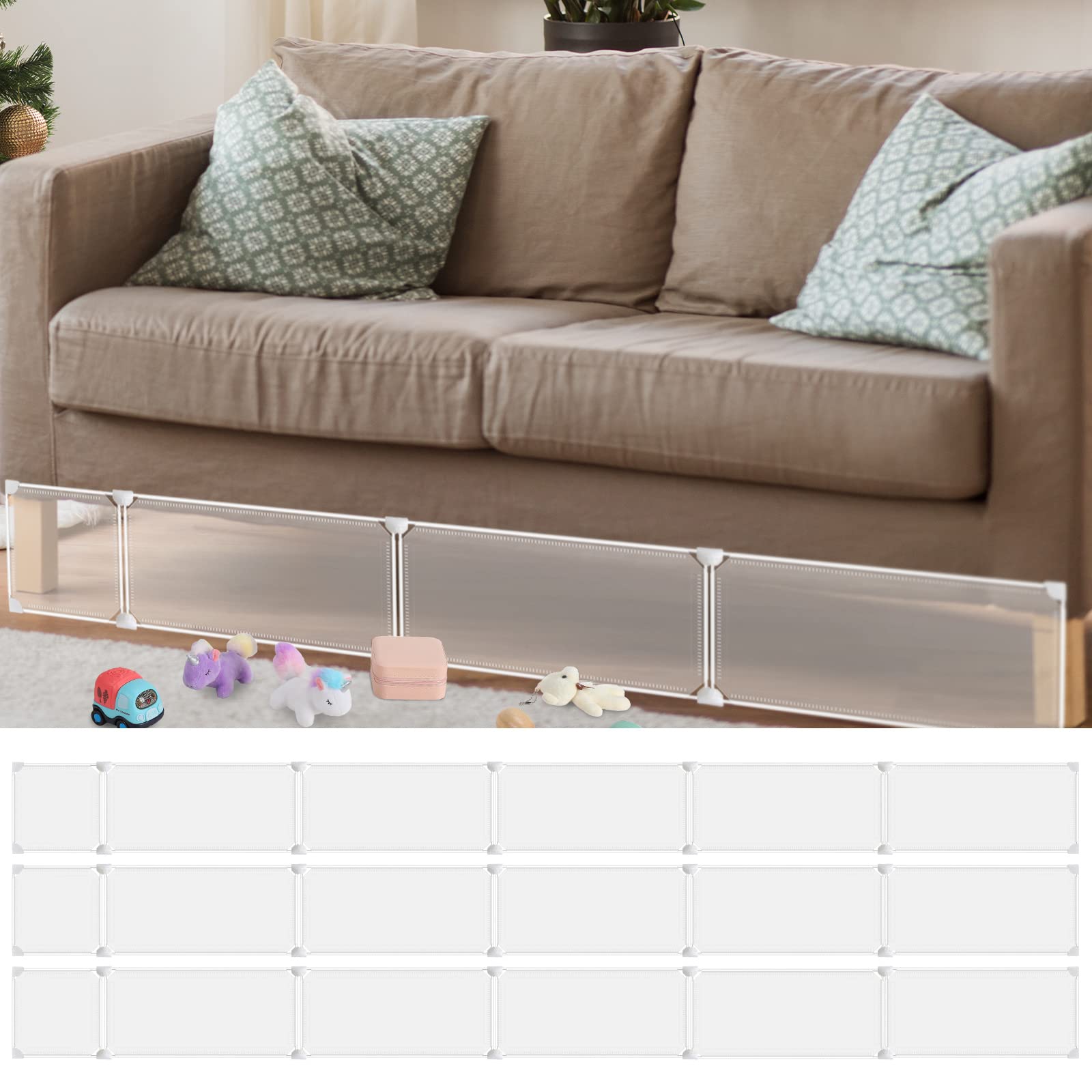 Tuanse 3 Sets Under Bed Blocker for Pet, Toy Blocker Under Couch Bumper Under Bed Barrier for Furniture, Stop Pets Toy Going Under Bed or Sofa, Easy to Install, 78.7" Length 7" Height