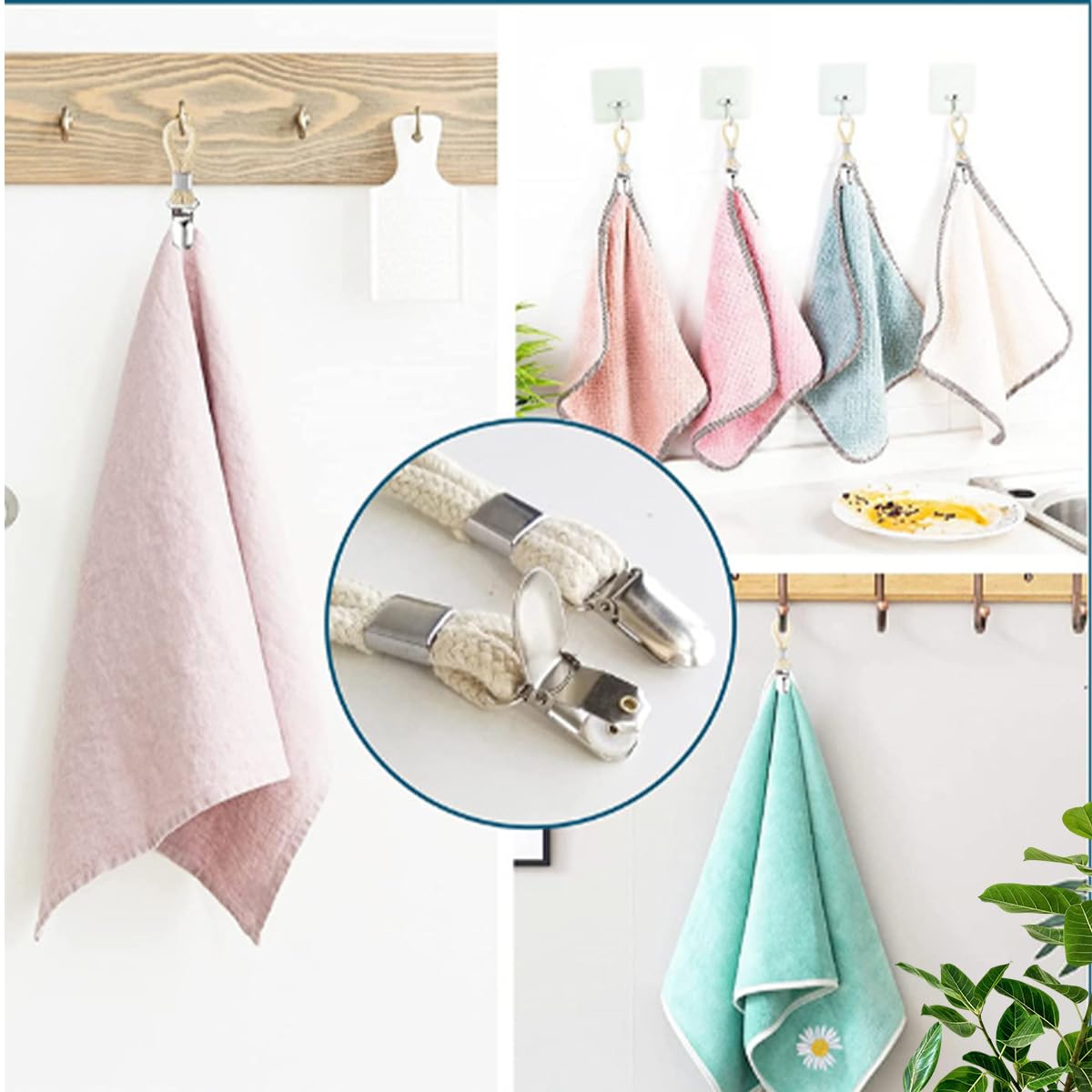 Xzhixiao 4pcs Rust-Resistant Metal Cotton Rope Towel Clips, Hanging Clips for Drying Towels and Other Fabric Items, Suitable for Home Bathrooms
