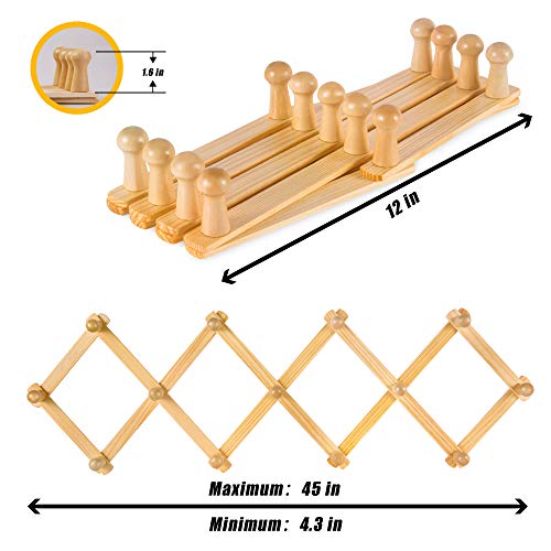 Prairie Star Wooden Wall Hanger Expandable Coat Rack Accordion Design 13 Peg Hooks Storage Caps,Purses,Hats,Scarves,Mug,Towels,Umbrella Accessories