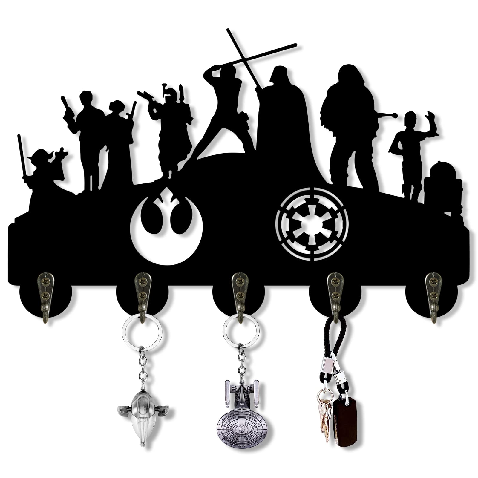 ANTWAX Star Black Key Holder for Wall, Star and Warplane Theme Key Holder, Wars Theme Key Rack Wall Decor for Bedroom, for Wall for Kitchen and Entryway Decor, Easy to Install