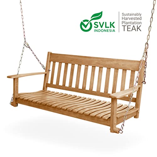 Cambridge Casual Teak Wood Porch Swing, Teak Frame, Bentley