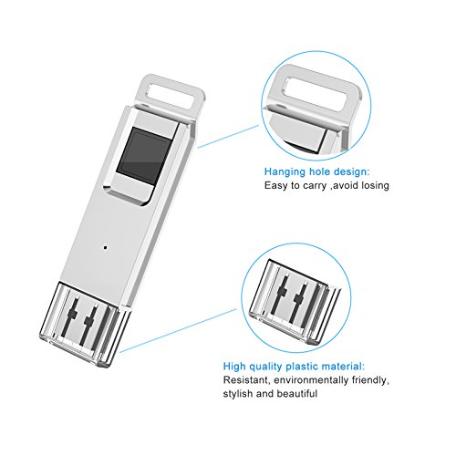 KOOTION 64GB High Speed Recognition Fingerprint Encrypted Flash Drive USB3.0 Drive Memory Stick, Silver