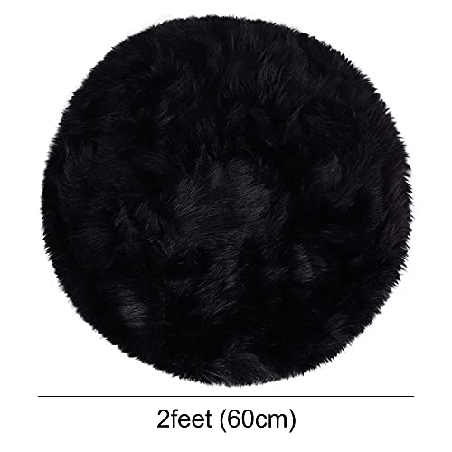 uxcell Faux Fur Round Rug,Fluffy Area Mat,Fluff Rugs for Bedroom Floor Sofa Living Room 2 x 2 Feet Black