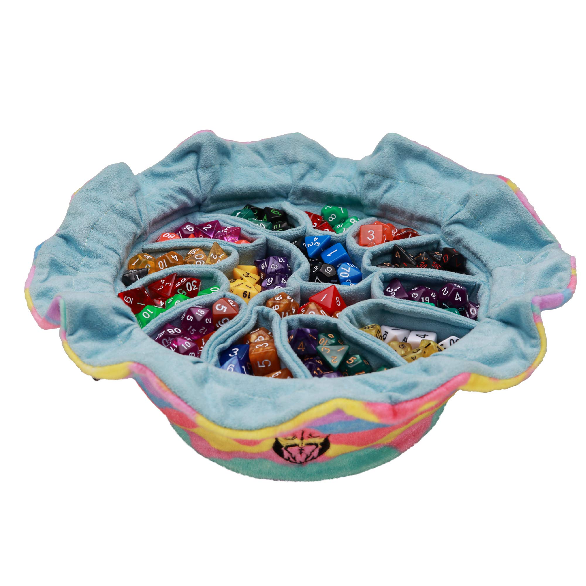 CardKingPro Immense - OCD Edition - Dice Bags with 15 Pockets - Rainbow & Blue - Capacity 200+ Dice - Great for Dice Hoarders [Patented Design]