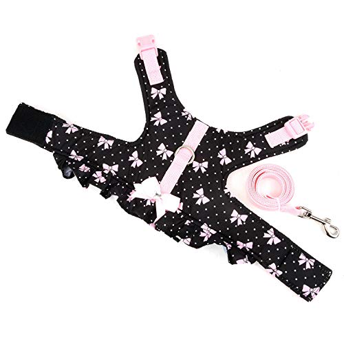 SELMAI Bow Tie Dog Harness for Small Dogs Ruffles Design Cat Harness and Leash for Walking Adjustable Soft Padded for Puppies Boys Girls Kitten Jacket Easy on Spring Autumn XS