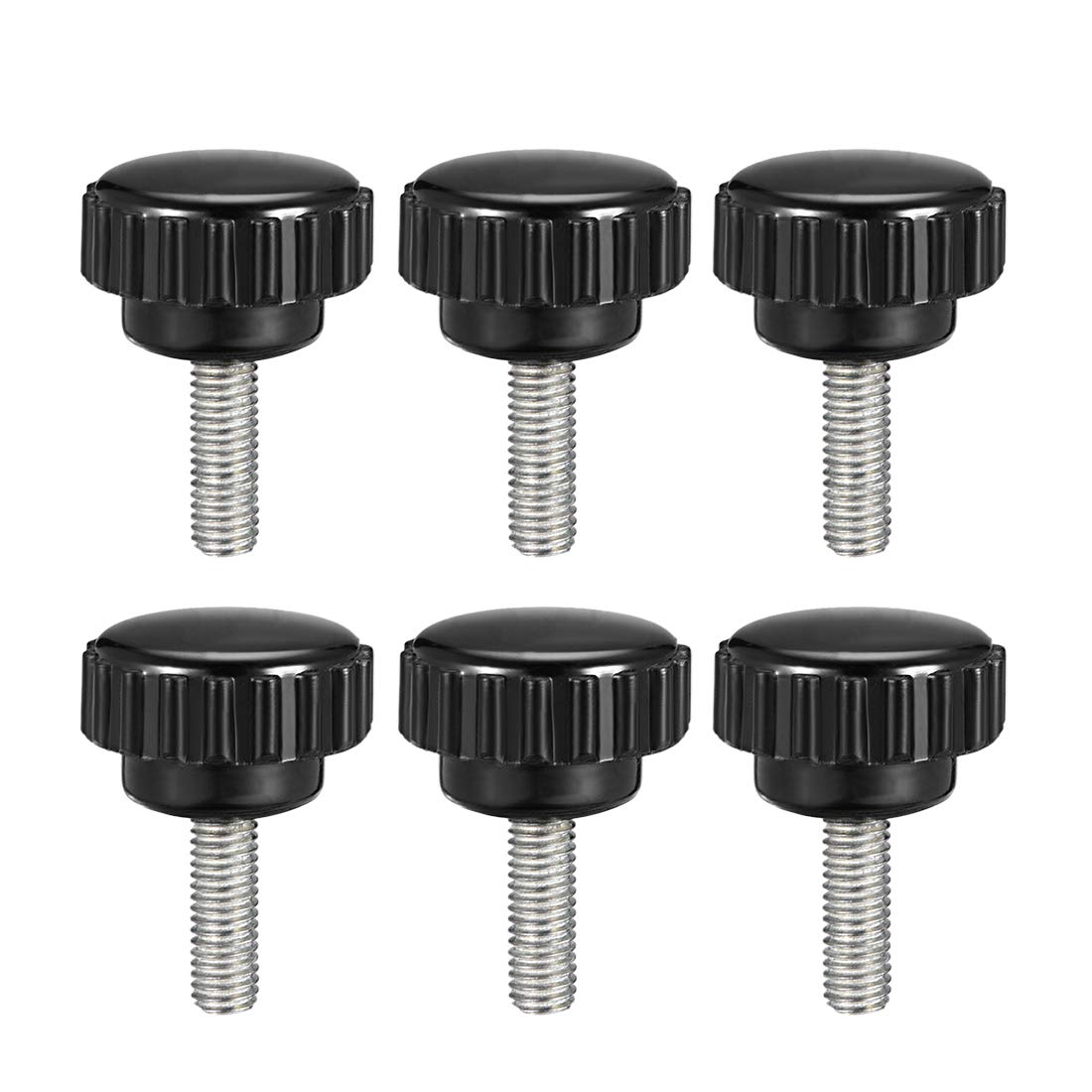 uxcell 6pcs Knurled Clamping Knobs M5 x 16mm Metric Zinc Plated Carbon Steel Male Thread Thumb Screw on Type 21mm Plastic Round Head Threaded Hand Bolt Stud Knobs Black