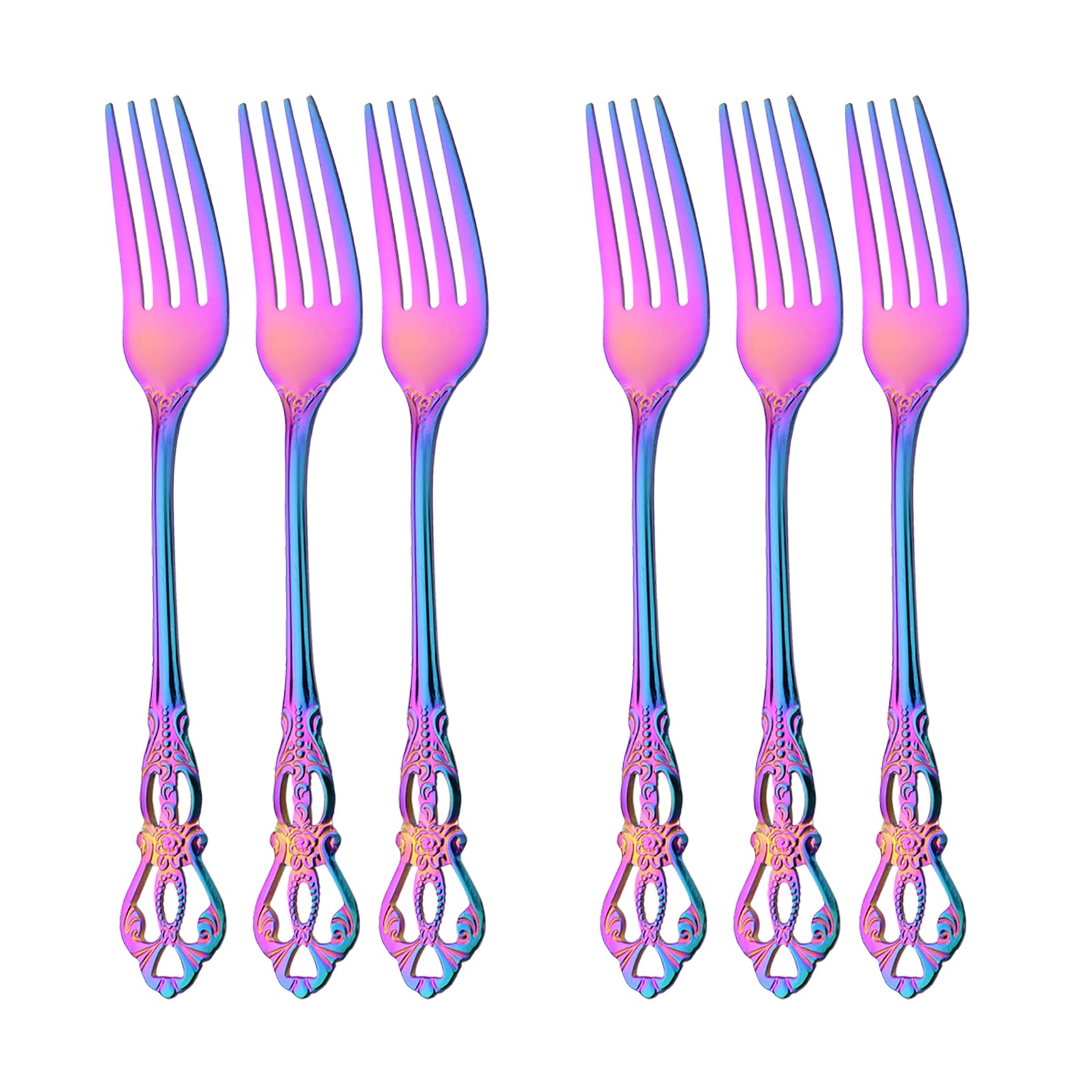 Jankng 6pcs Basic Rainbow Fork, Royal Stainless Steel Dinner Fork With Royal Handle, Metal Forks Set For Eating Salad Fish, Mirror Finish