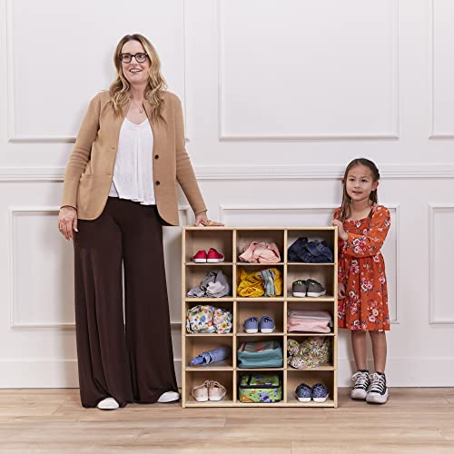 ECR4Kids Streamline 15 Cubby Tray Storage Cabinet, 5x3, Classroom Furniture, Natural