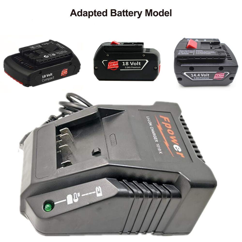 BC660 Li-ion Charger for Bosch SKC181-02 BC1880 BC630 BAT609G BAT618 2607336236 Electrical Drill 14.4V- 18V 1018K Replacement Battery (US Plug)