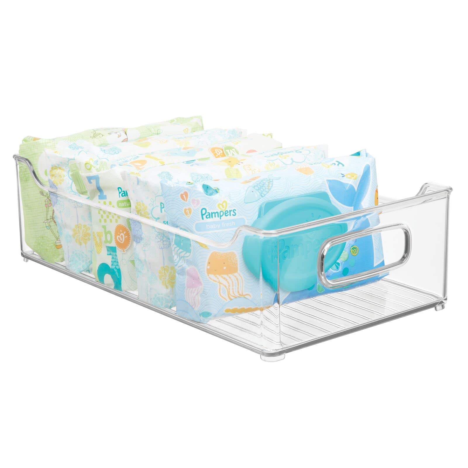 mDesign Wide Plastic Nursery Storage Container Bins with Handles for Organization in Cabinet, Closet or Cubby Shelves - Organizer for Baby Food, Bibs, Formula, and Burp Cloths - 2 Pack - Clear