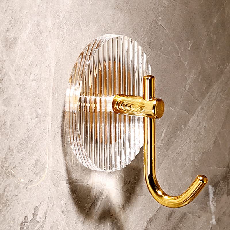 COCOYA 4Pack Adhesive Towel Hooks, Easy Install Acrylic Stainless Steel Heavy Duty Waterproof Rustproof Modern Decorative Cute Bathroom Bedroom Gold Wall Hooks for Hanging Include Strong Adhesive