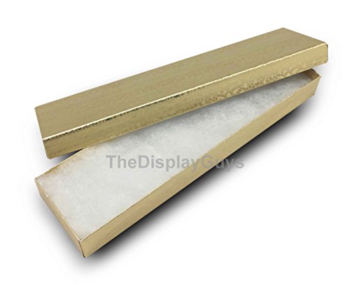 TheDisplayGuys 25-Pack #82 Cotton Filled Cardboard Paper Jewelry Box Gift Case - Gold Foil (8 1/16" x 2 1/4" x 1 3/8")
