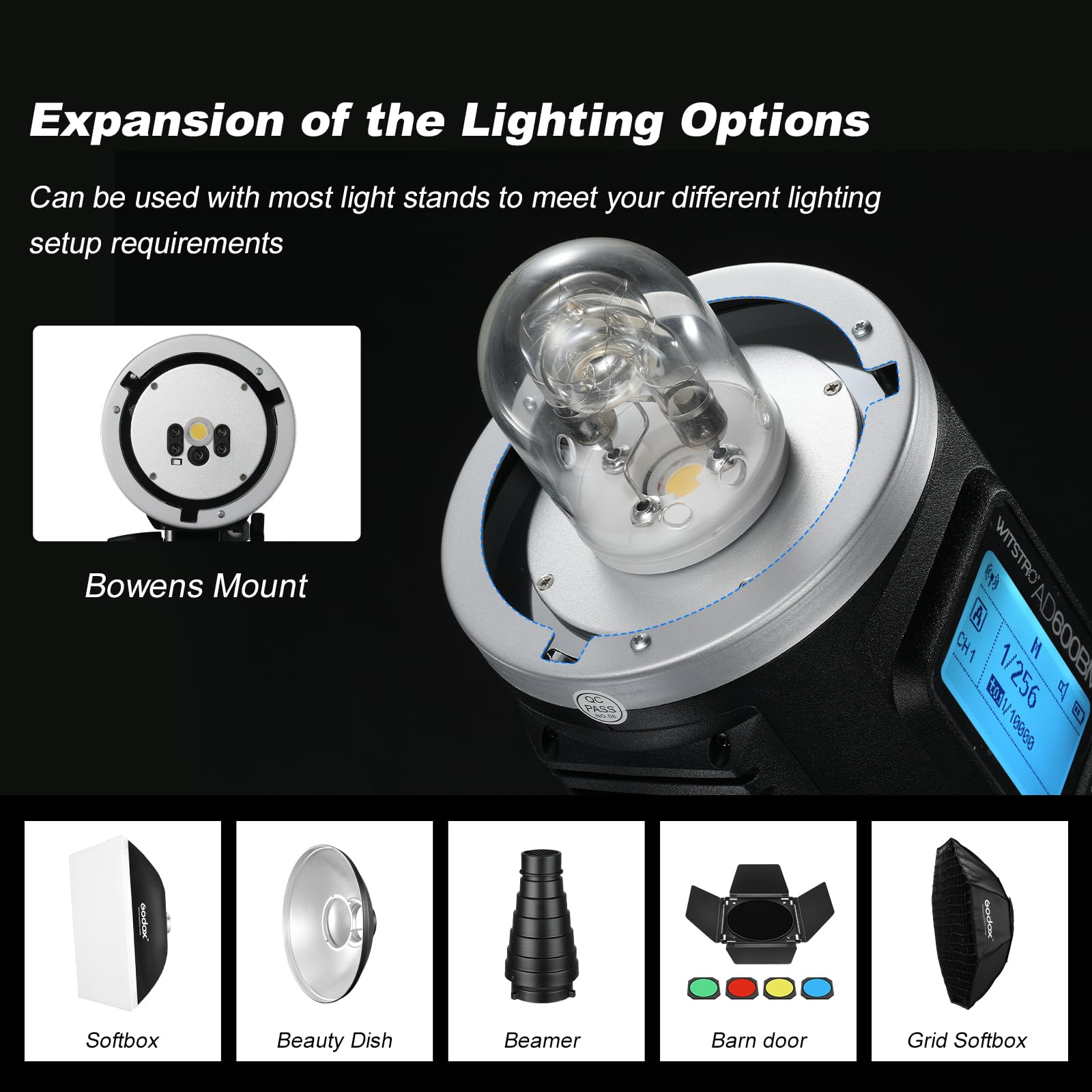 Godox AD600BM Bowens Mount 600Ws GN87 High Speed Sync Outdoor Studio Flash Strobe Monolight Light with 2.4G Wireless X System & 8700mAh Battery with 15x17cm Softbox & Filter & USB LED