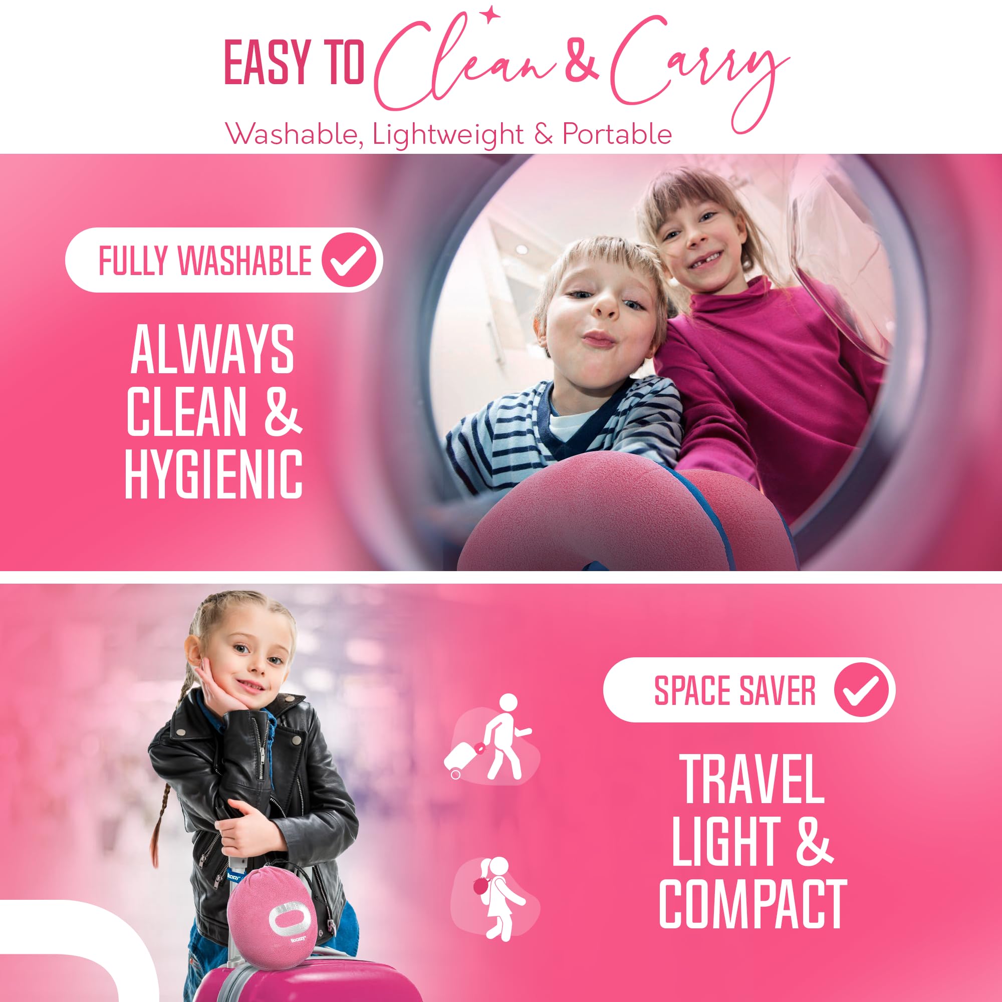 BCOZZY Travel Neck Pillow, Supports The Neck, Head & Chin, Stops The Head from Falling Forward, for car seat & Plane, Small Cat Bag, Pink
