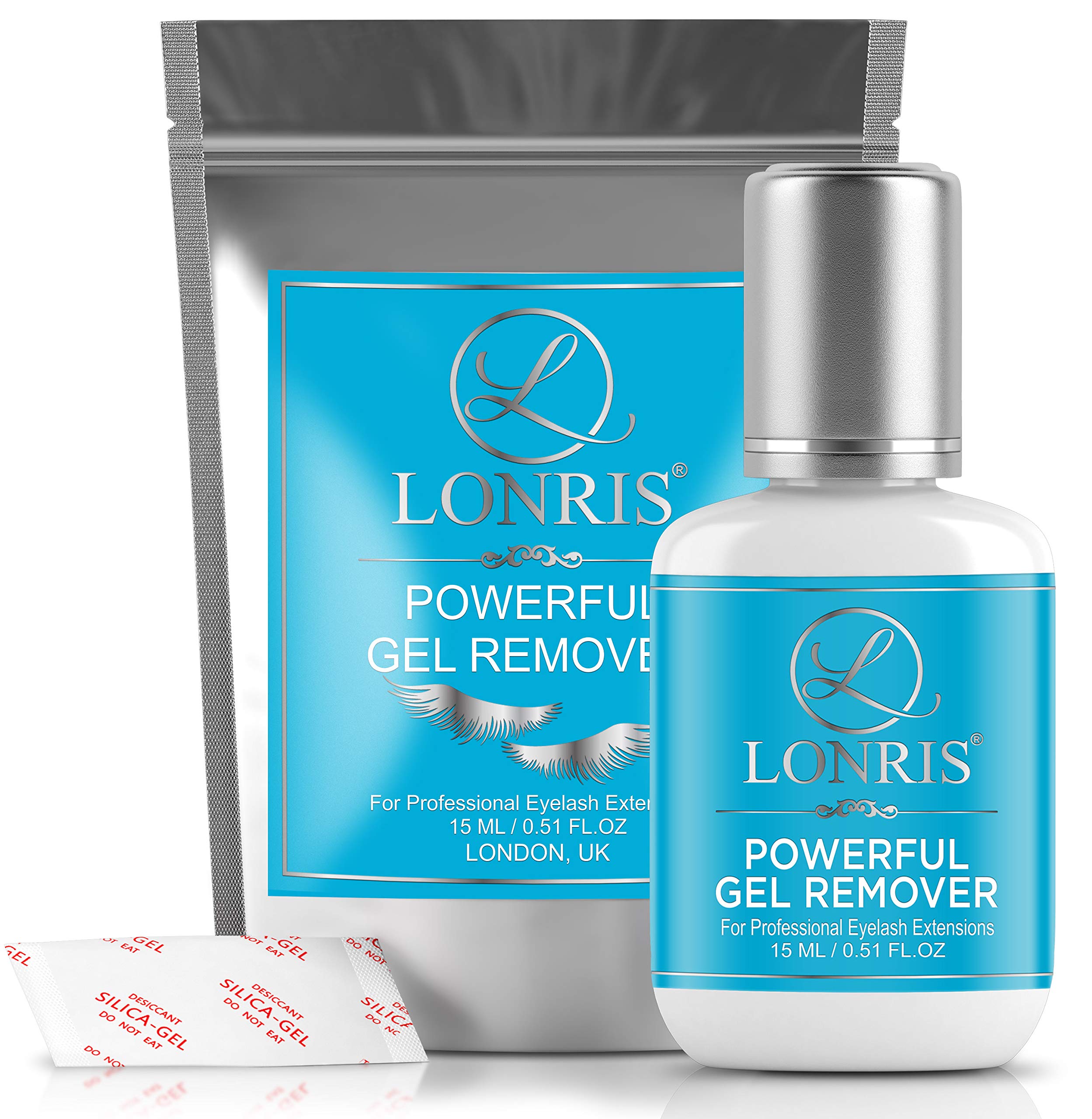 Fast GEL REMOVER for Eyelash Extension Glue LONRIS 15 ml No-Burn / 1-2 minutes - Lash Adhesive Dissolution time/Thick consistency/Blue Color Lash Supplies/no Odor Eyelash Supply
