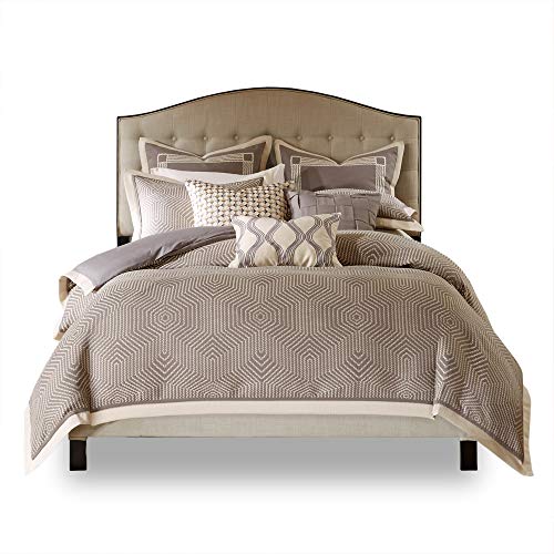 Madison Park Signature Cozy Comforter Set - All Season Bedding Combo Filled Insert and Removable Duvet Cover, Shams, Decorative Pillows, King (110 in x 96 in), Geometric Grey 10 Piece