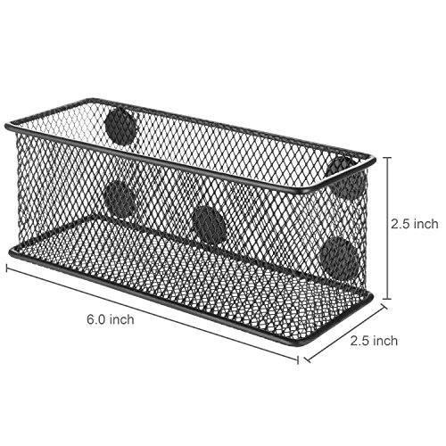 MyGift Matte Black Metal Magnetic Marker Holder for Whiteboard, Office Supplies and Accessory Storage Mesh Baskets for Fridge, Set of 6
