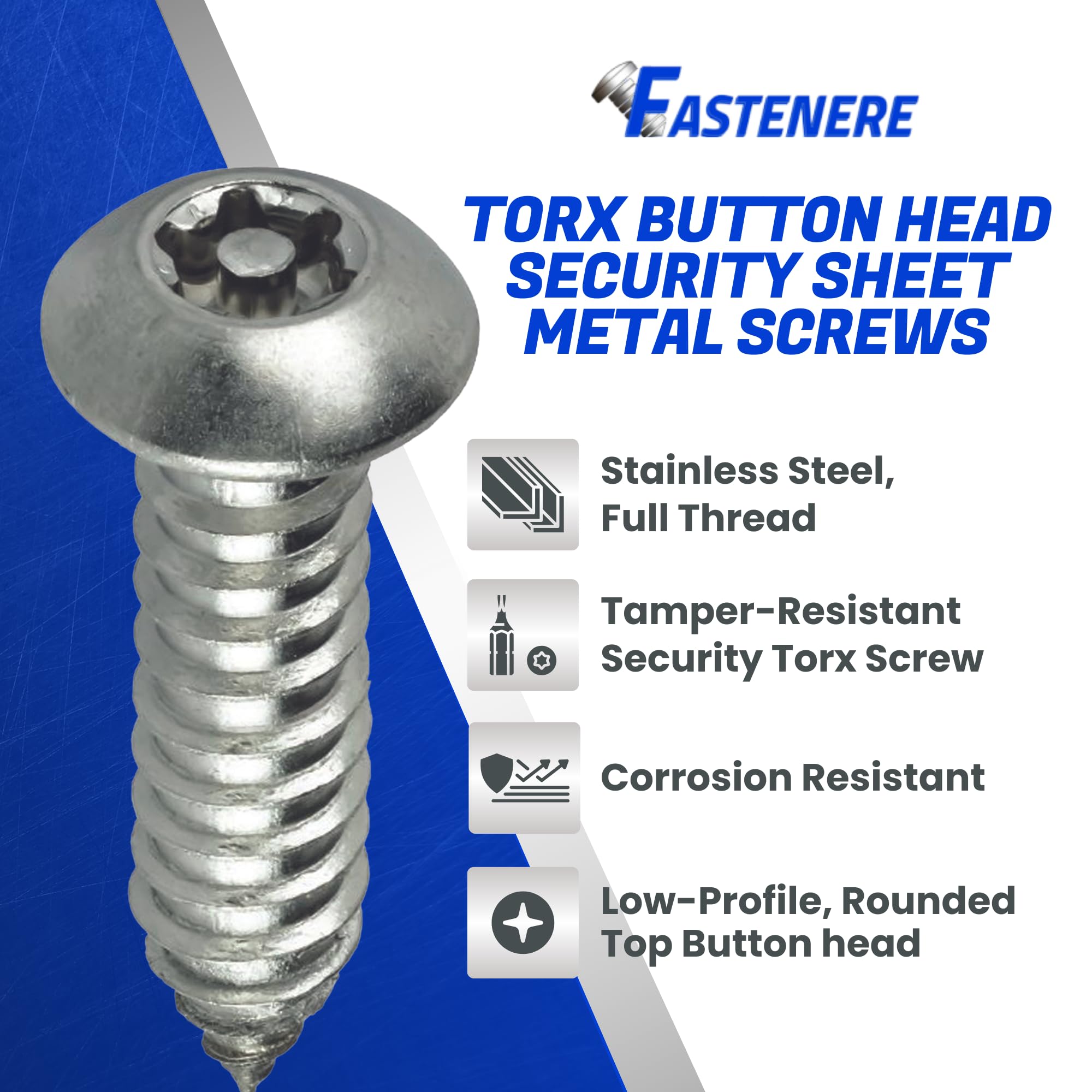 Fastenere Torx Security Sheet Metal Screws - #8 x 3/4" (25-Pack) Button Head, Tamper-Resistant, Anti Theft Stainless Steel Screws for Higher Level of Safety & Secure Fastening Solution