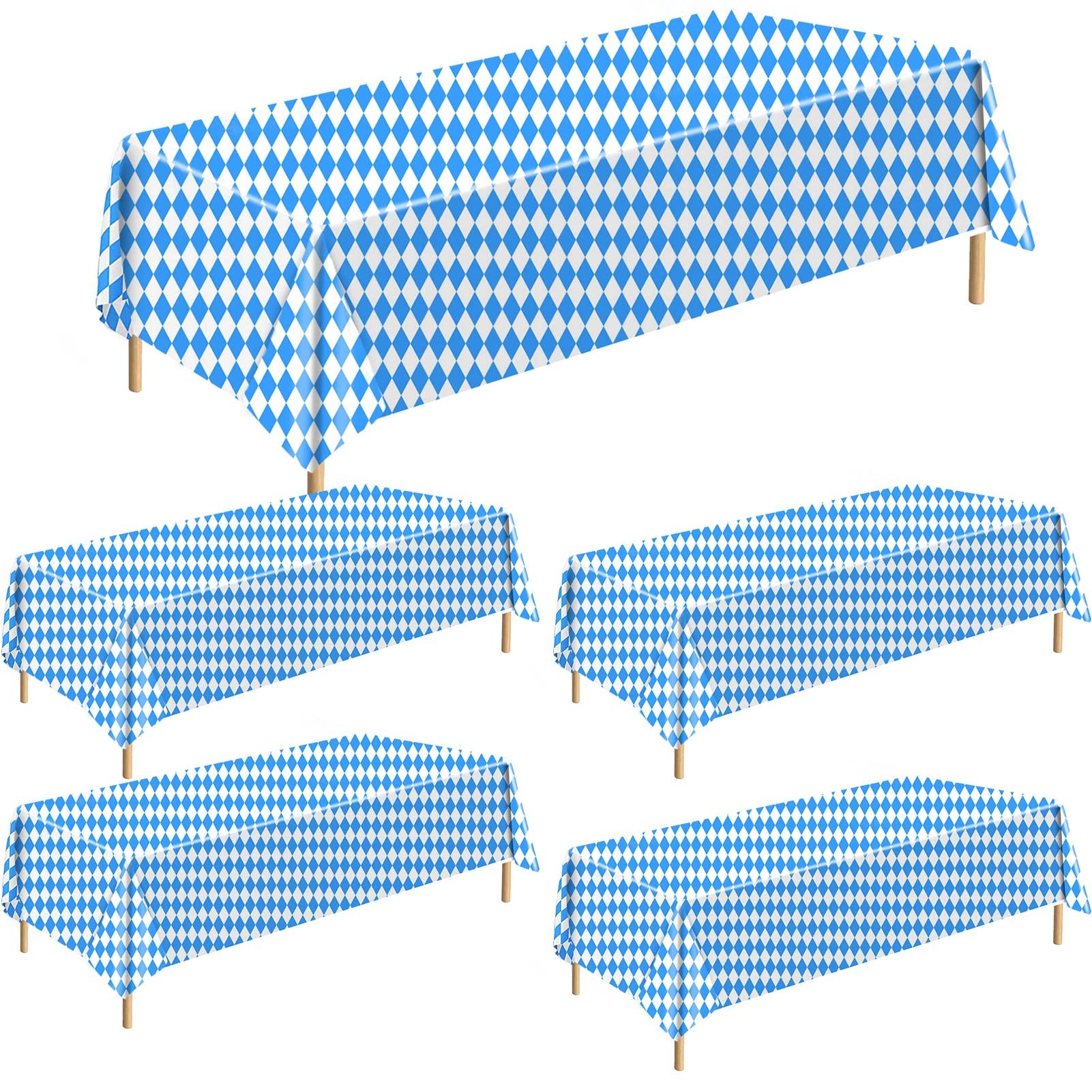 ZYP 5 Pcs Oktoberfests Tablecloth,54" x 108" Oktoberfests Bavarian Vinyl Table Cover,Oktoberfests Decorations Party Table Cloth,Blue and White Tablecloth Oktoberfests Bavarian Flag Check Table Cloth