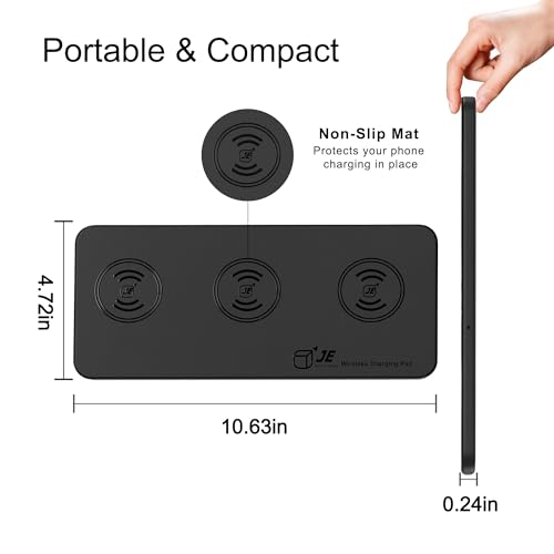 Triple Wireless Charger Pad - 15W Fast Charging Station for Apple iPhone 16/15/14/13/12 Pro/Max/Plus, AirPods, Qi-Certified 3-in-1 Charging Mat for Multiple Devices One-Step Wireless Charging Solution