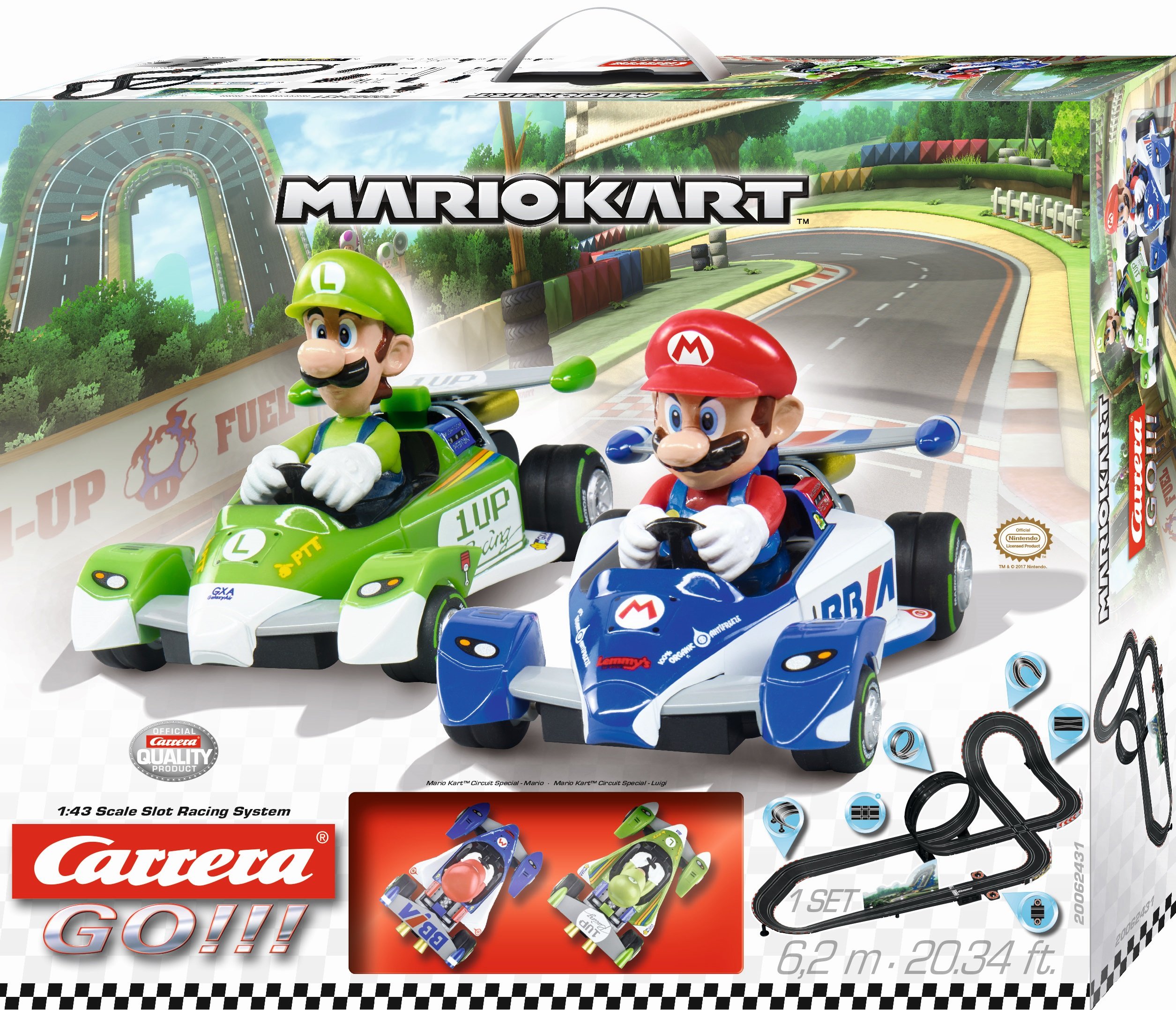 Carrera GO!!! Nintendo Mario Kart 1:43 Scale Electric Powered Slot Car Race Track Set System 20 Feet