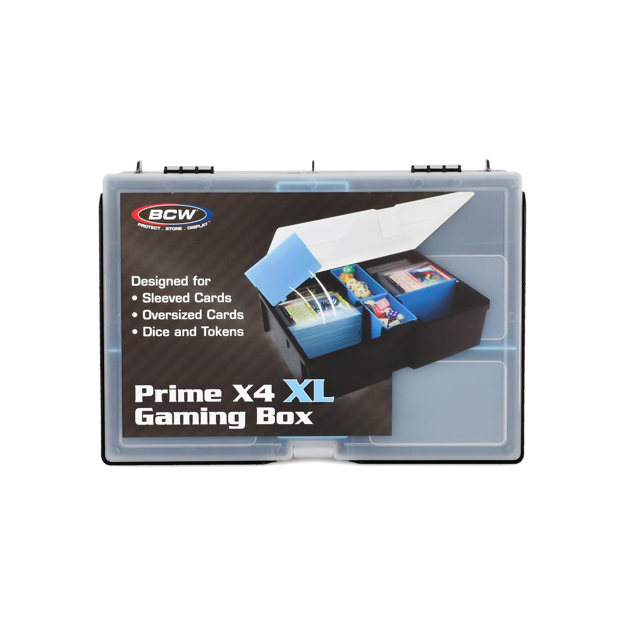 BCW Prime X4 XL Gaming Box | Playing Card Storage Box for Decks and Game Accessories, Includes Removable Dividers and Dice Trays | Trading Card Storage Box for Gaming | Pokemon, MTG, Naruto Cards